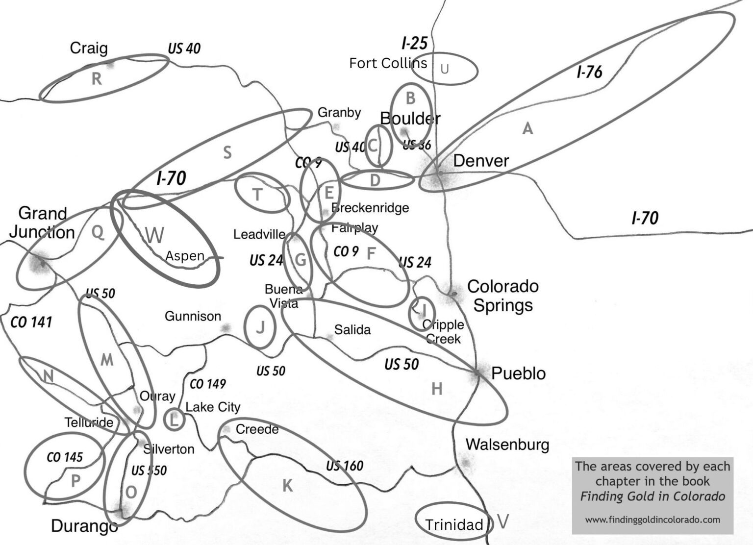 Map of dig areas by chapter for Finding Gold in Colorado Books ...
